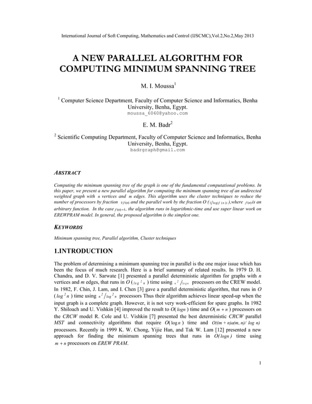 A NEW PARALLEL ALGORITHM FOR COMPUTING MINIMUM SPANNING TREE | PDF