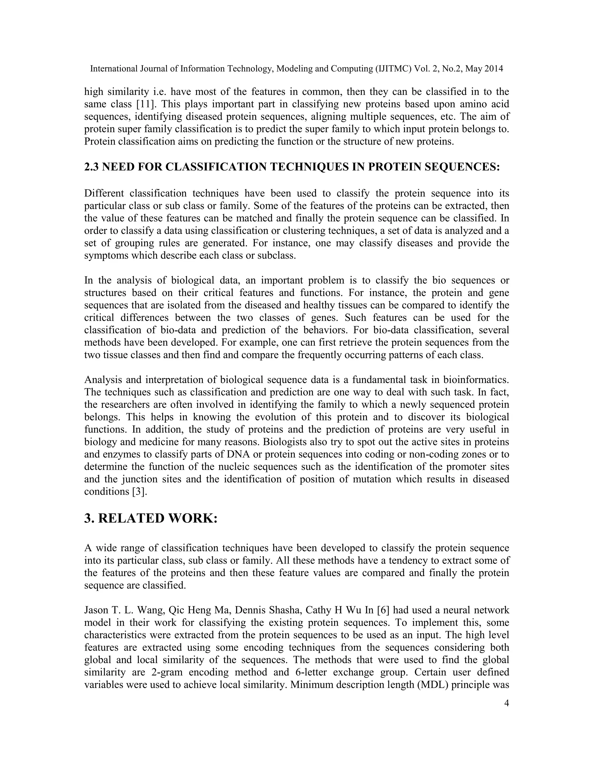 Protein Sequence Classification In Data Mining - A Study | PDF