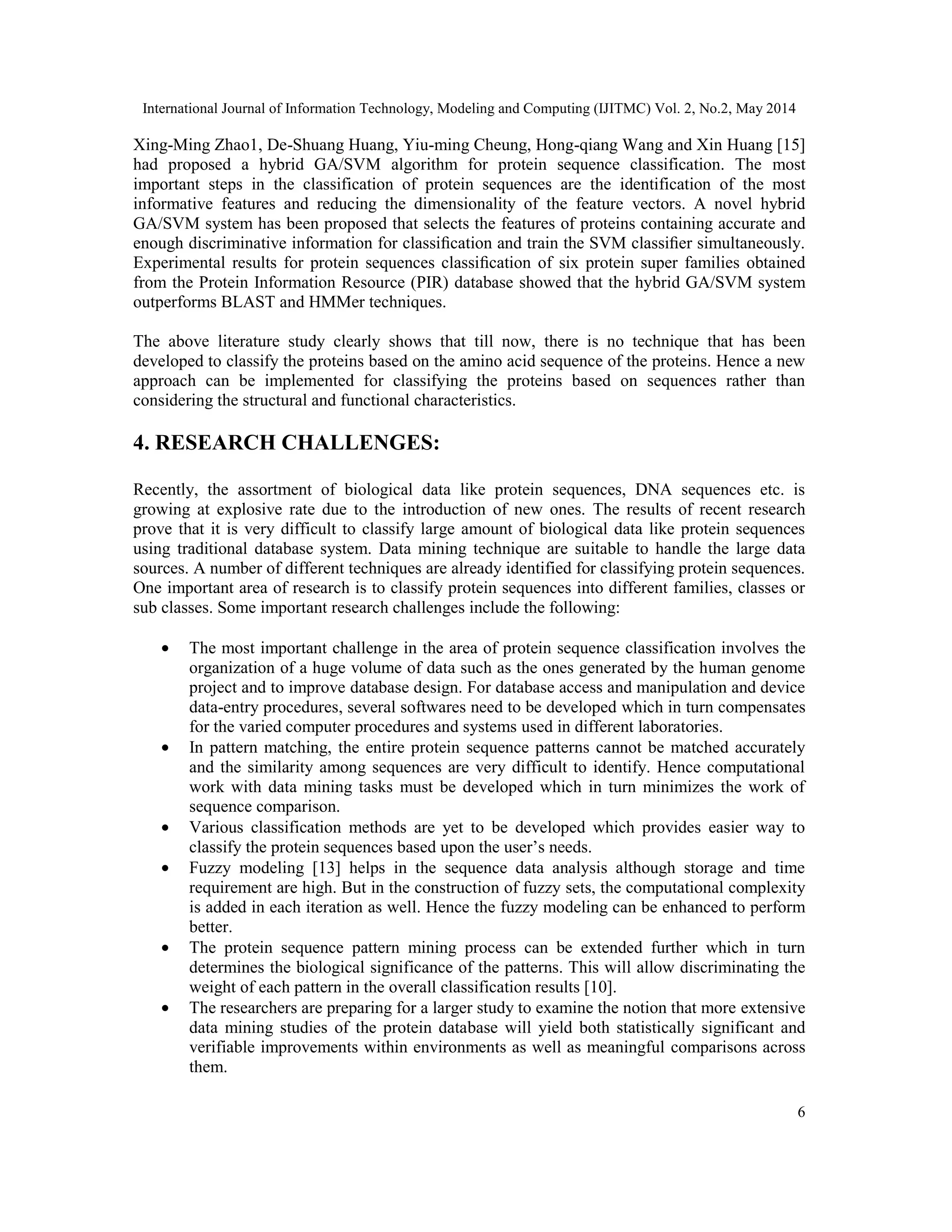 Protein Sequence Classification In Data Mining - A Study | PDF