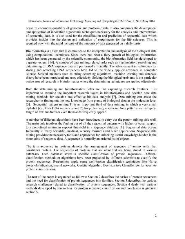 Protein Sequence Classification In Data Mining - A Study | PDF