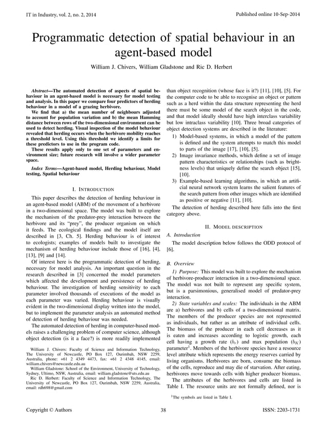 Programmatic Detection Of Spatial Behaviour In An Agent Based Model Pdf