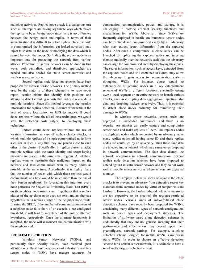 Clone Node Detection in Wireless Sensor Networks | PDF | Internet of Things | Internet