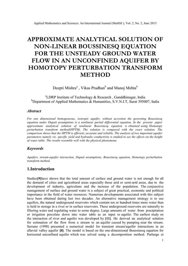 Approximate Analytical Solution Of Non Linear Boussinesq Equation For