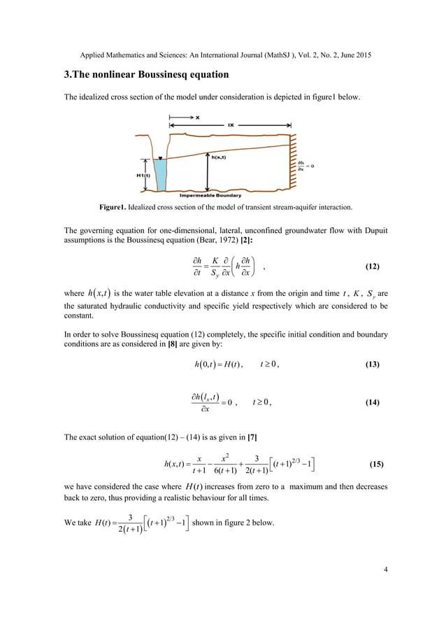 APPROXIMATE ANALYTICAL SOLUTION OF NON-LINEAR BOUSSINESQ EQUATION FOR THE UNSTEADY GROUND WATER ...