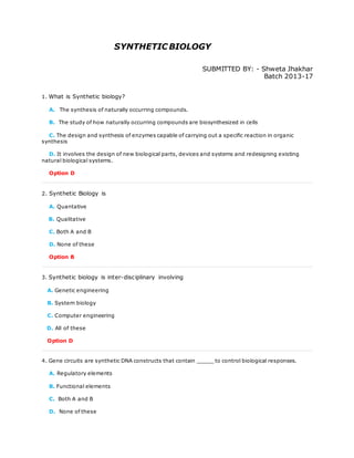 100 MCQs on Synthetic Biology | DOCX