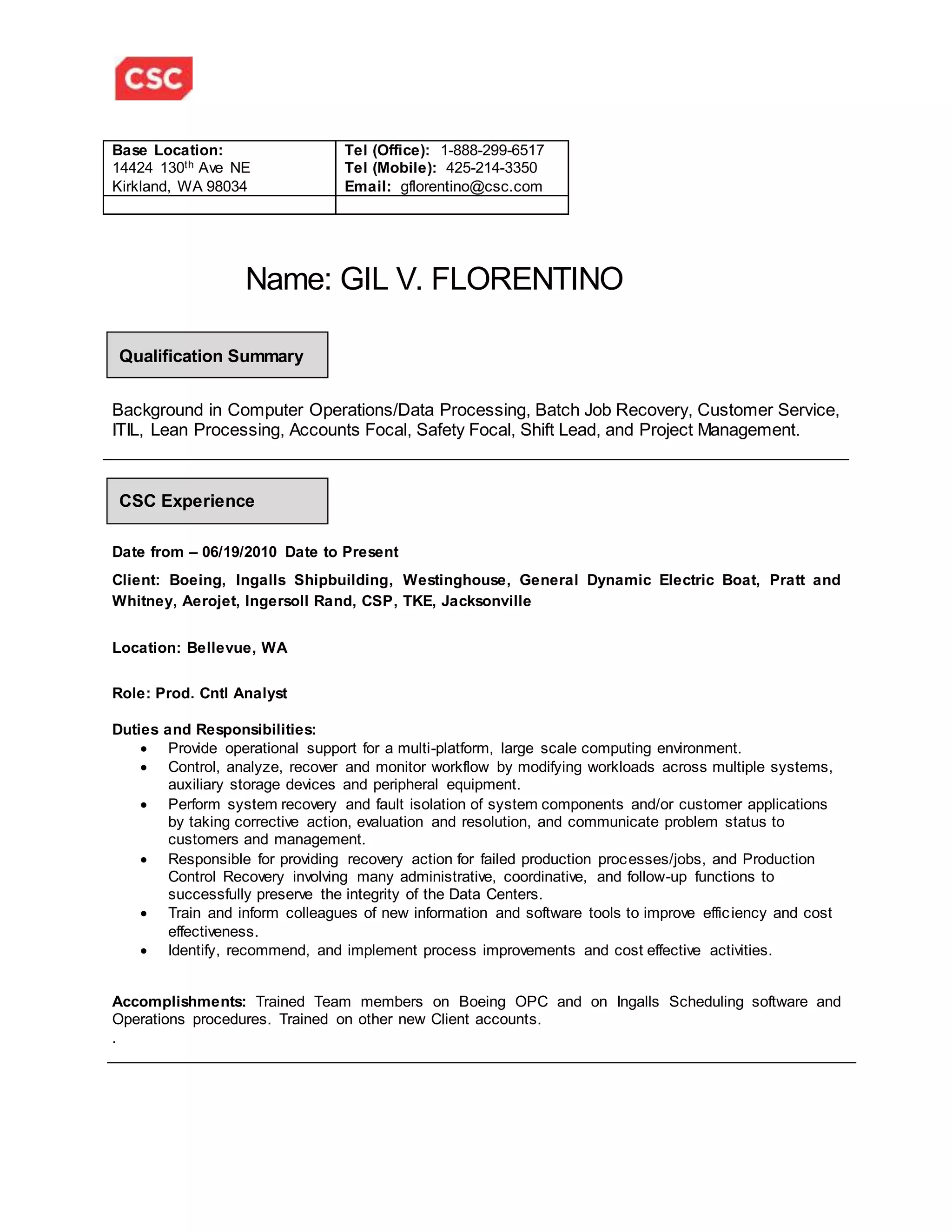 Gil Florentino CSC Resume | PDF