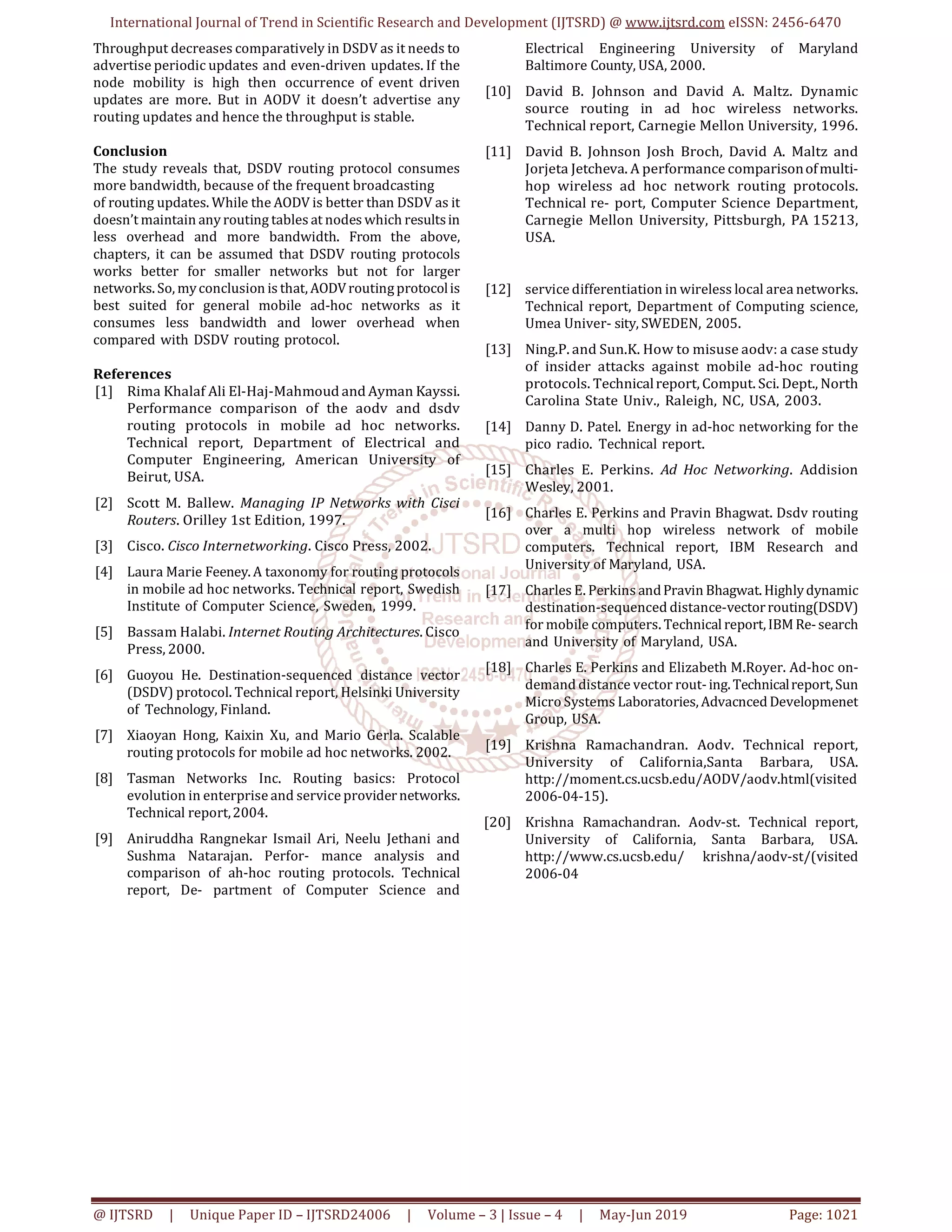 A Study on Ad Hoc on Demand Distance Vector AODV Protocol | PDF