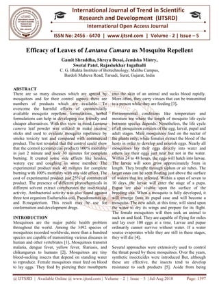 Efficacy of Leaves of Lantana Camara as Mosquito Repellent | PDF