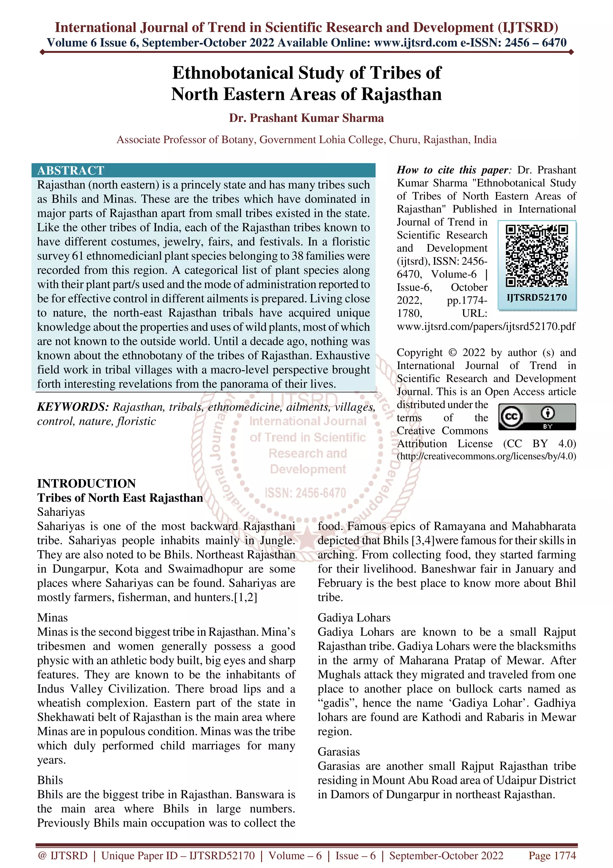 Ethnobotanical Study of Tribes of North Eastern Areas of Rajasthan | PDF