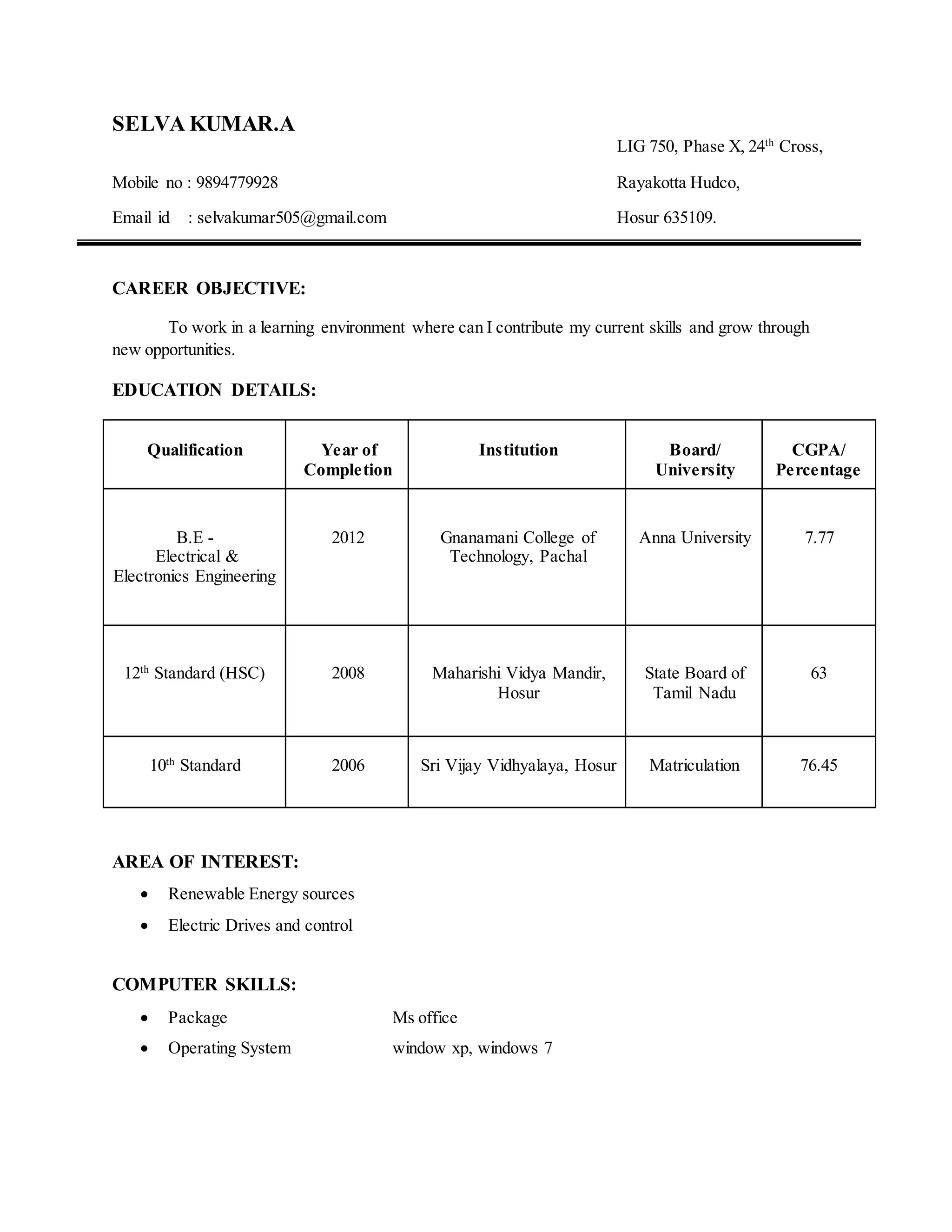 SELVA KUMAR resume-1 | DOCX