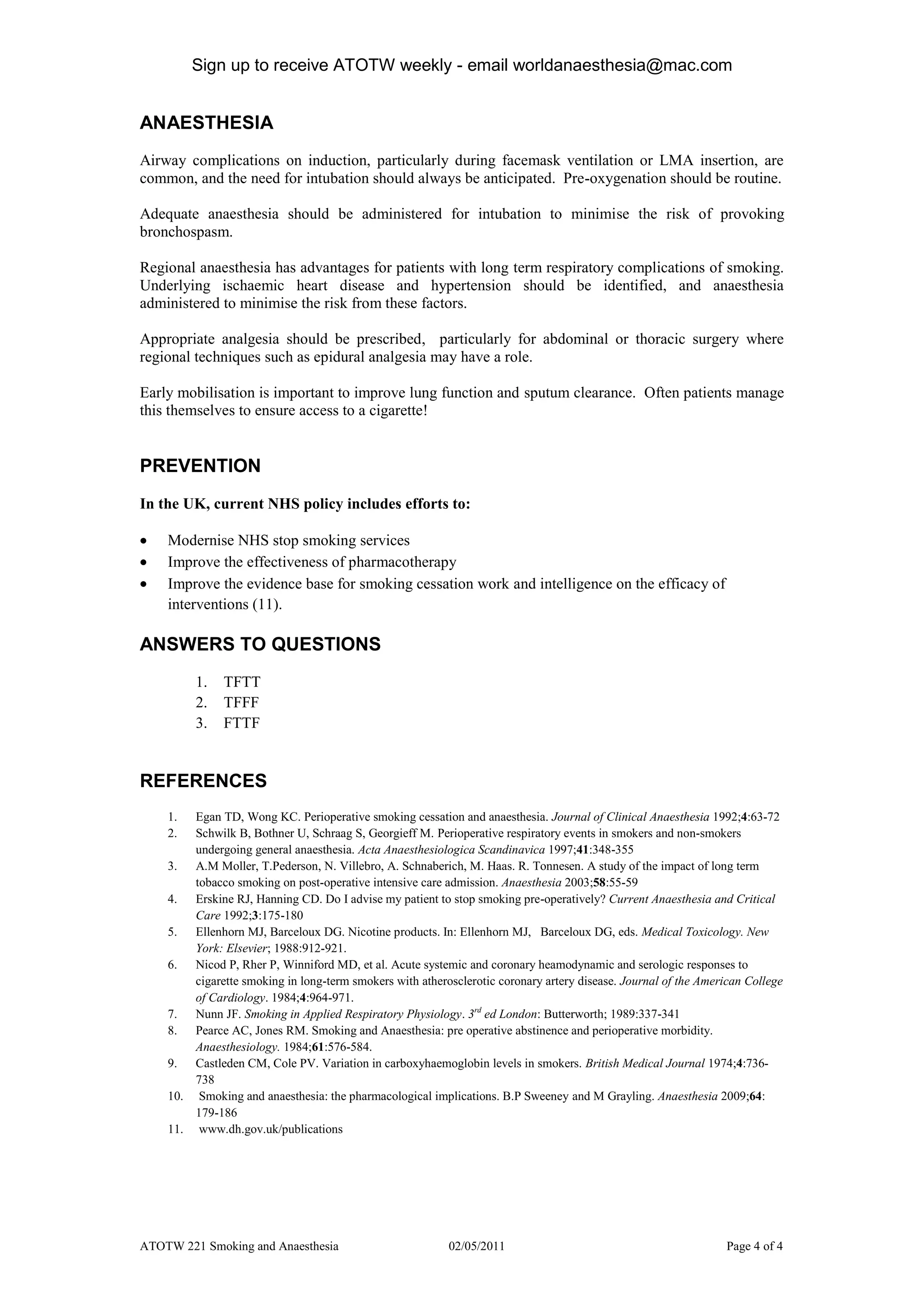 221 Smoking and Perioperative Anaesthesia | PDF