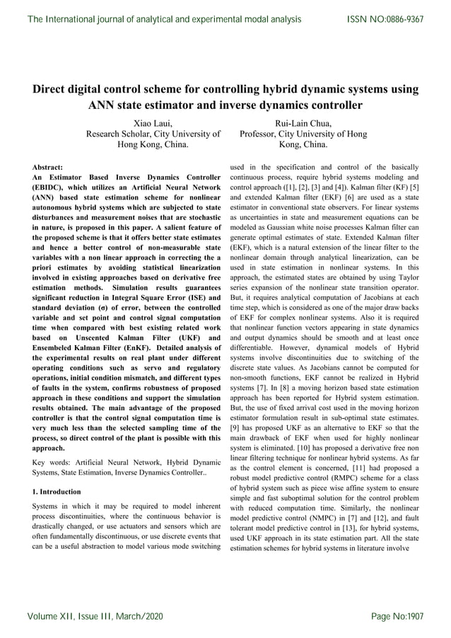 Direct Digital Control Scheme For Controlling Hybrid Dynamic Systems Using Ann State Estimator