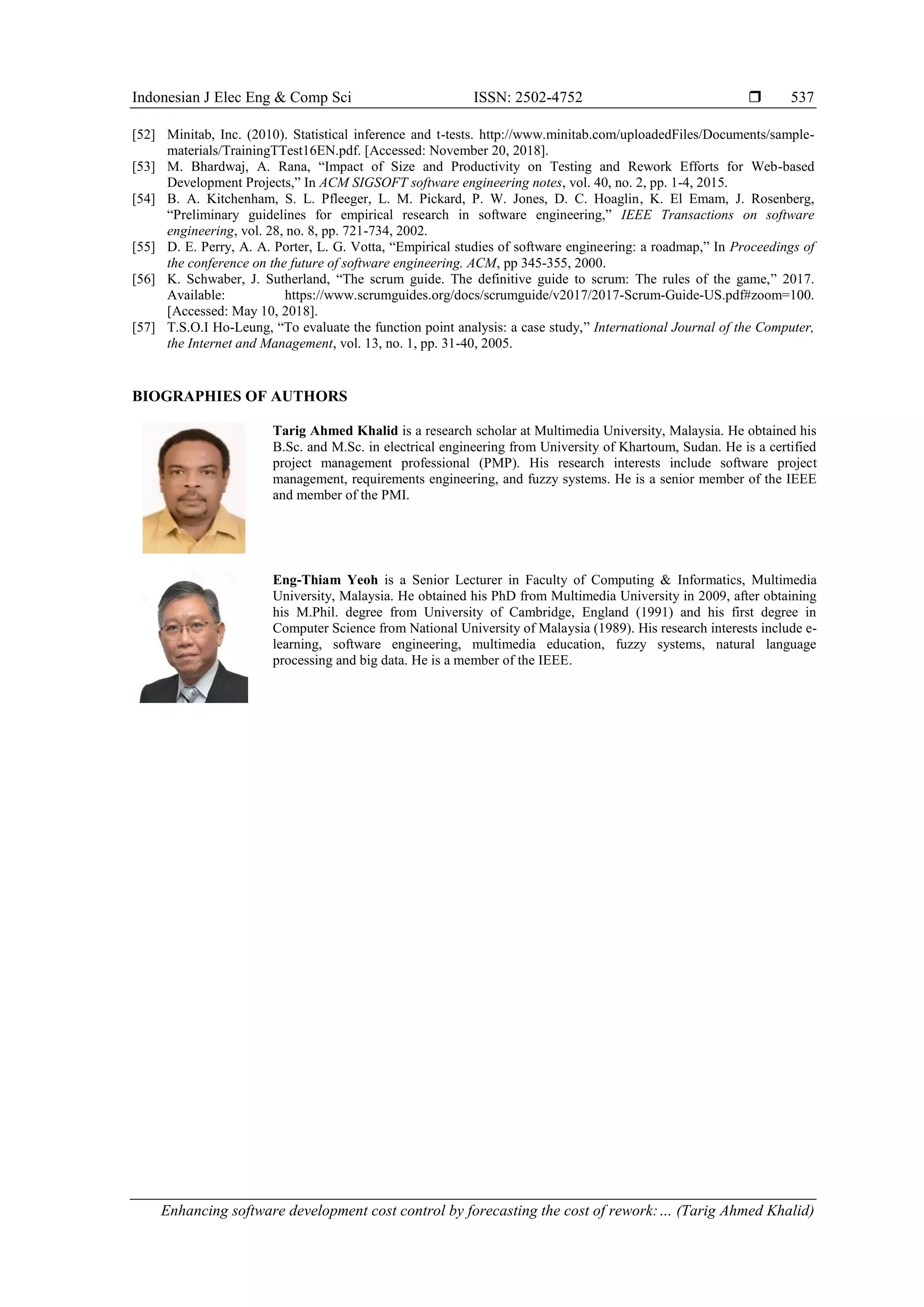 Enhancing software development cost control by forecasting the cost of rework: preliminary study ...