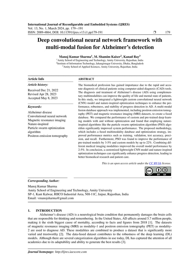 Deep convolutional neural network framework with multi-modal fusion for Alzheimer’s detection | PDF