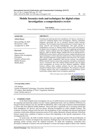 Mobile forensics tools and techniques for digital crime investigation ...