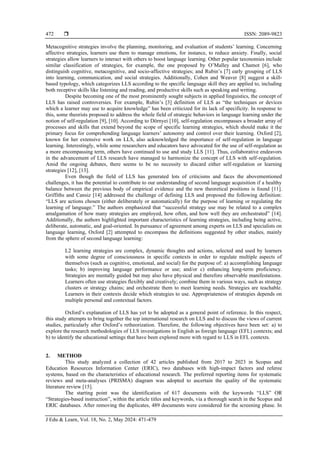 Language learning strategies research in English as foreign language contexts: A systematic ...