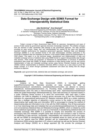 Data Exchange Design with SDMX Format for Interoperability Statistical Data | PDF