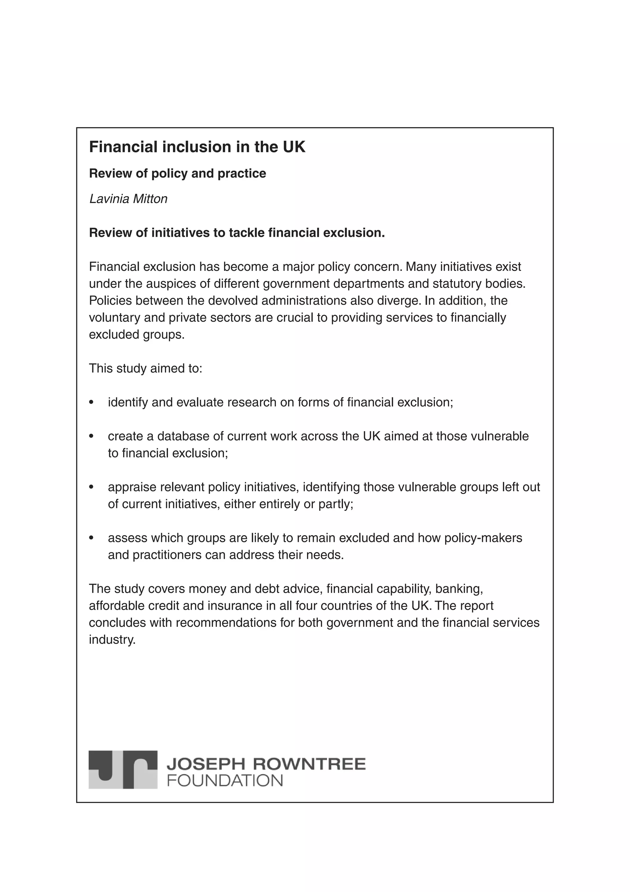 Financial inclusion in the UK | PDF