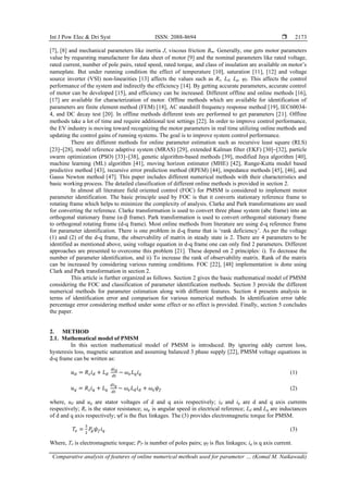 Comparative analysis of features of online numerical methods used for parameter estimation of ...
