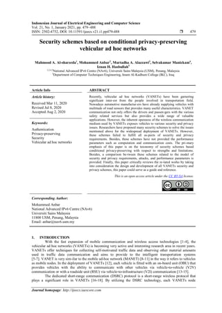 Security schemes based on conditional privacy-preserving vehicular ad hoc networks | PDF