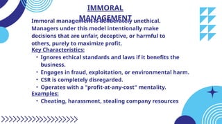 three models of managmnet morality and emphases on CSR | PPT