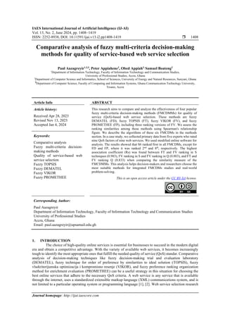 Comparative analysis of fuzzy multi-criteria decision-making methods for quality of service ...