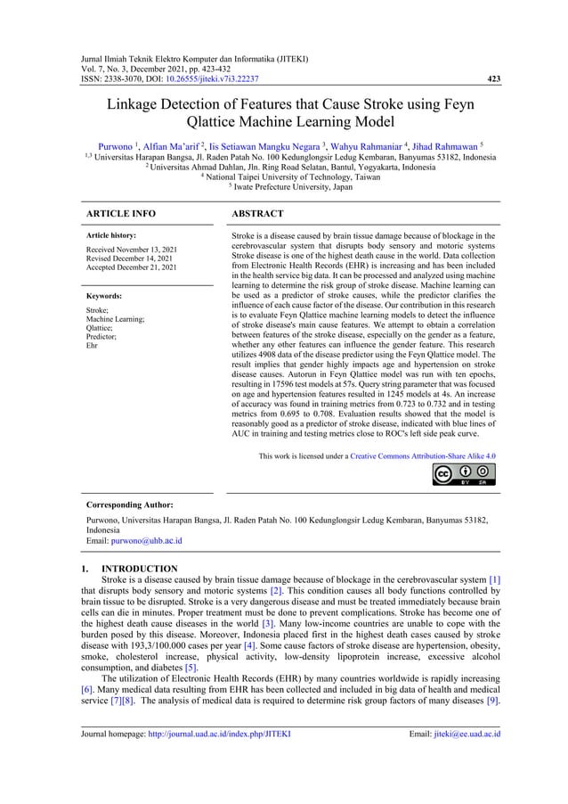 Linkage Detection of Features that Cause Stroke using Feyn Qlattice Machine Learning Model | PDF