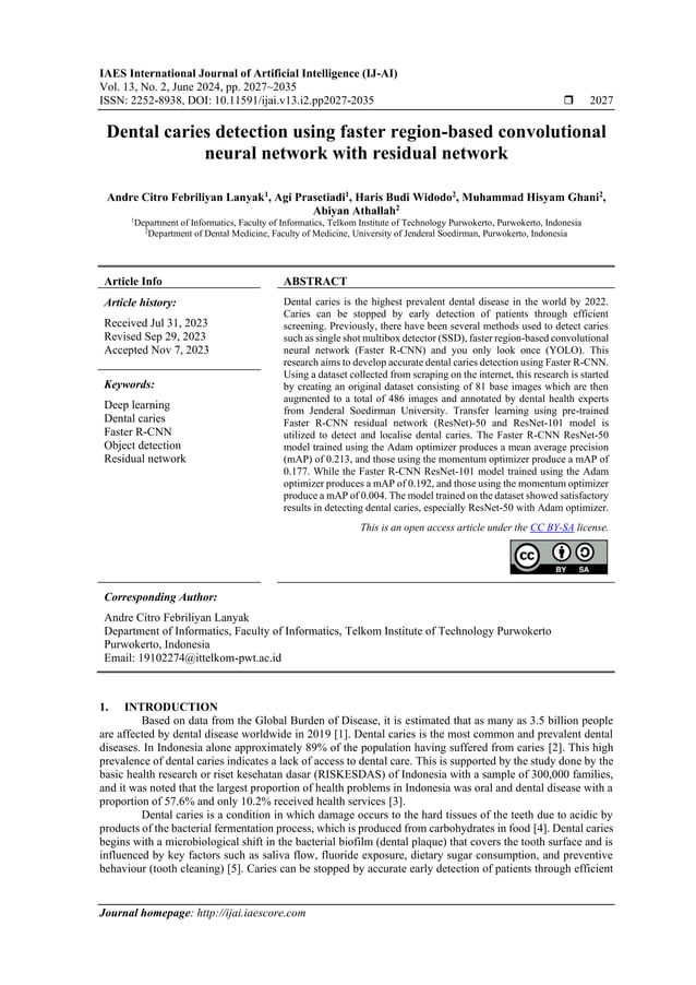 Dental caries detection using faster region-based convolutional neural network with residual ...