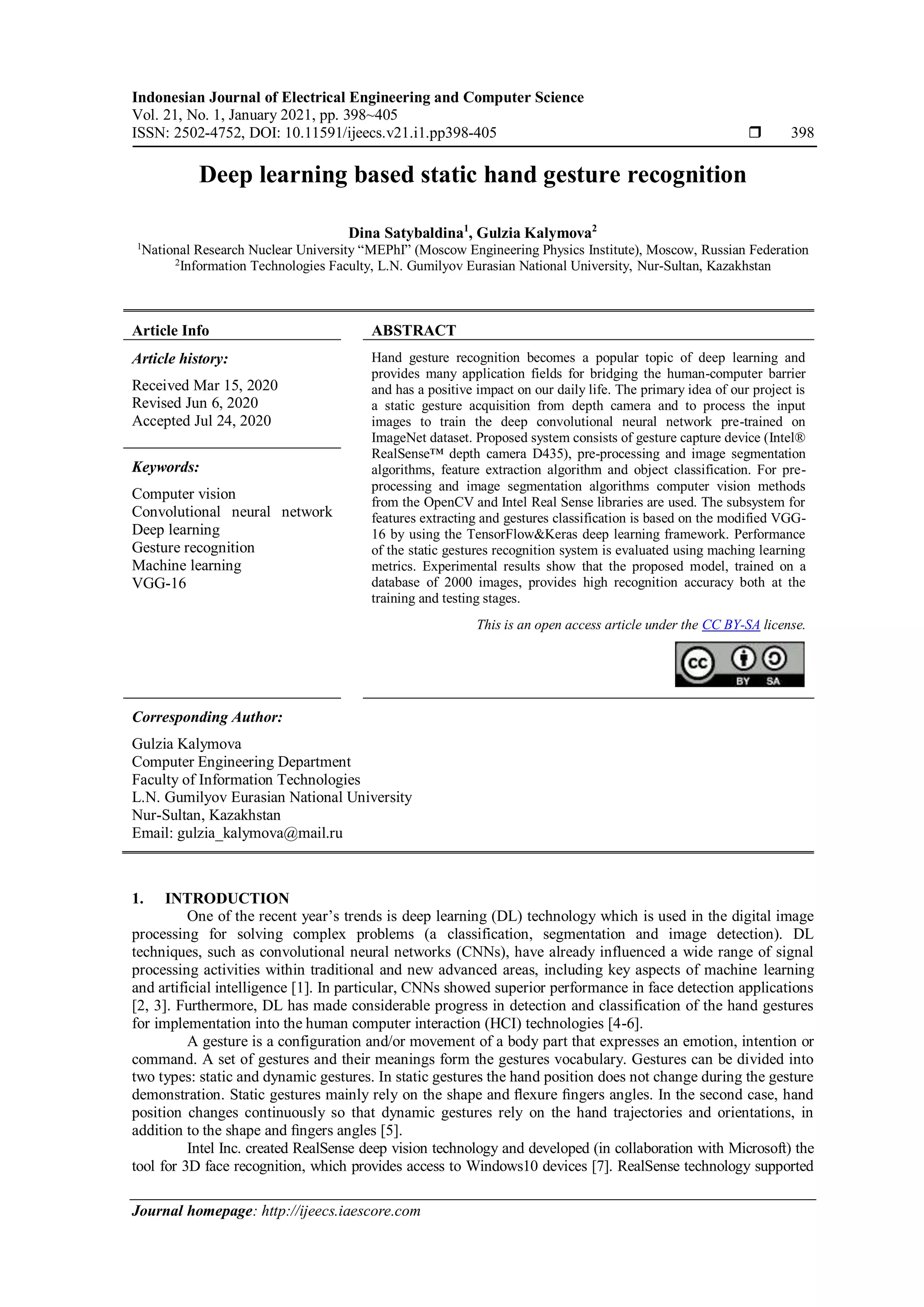 Deep learning based static hand gesture recognition | PDF