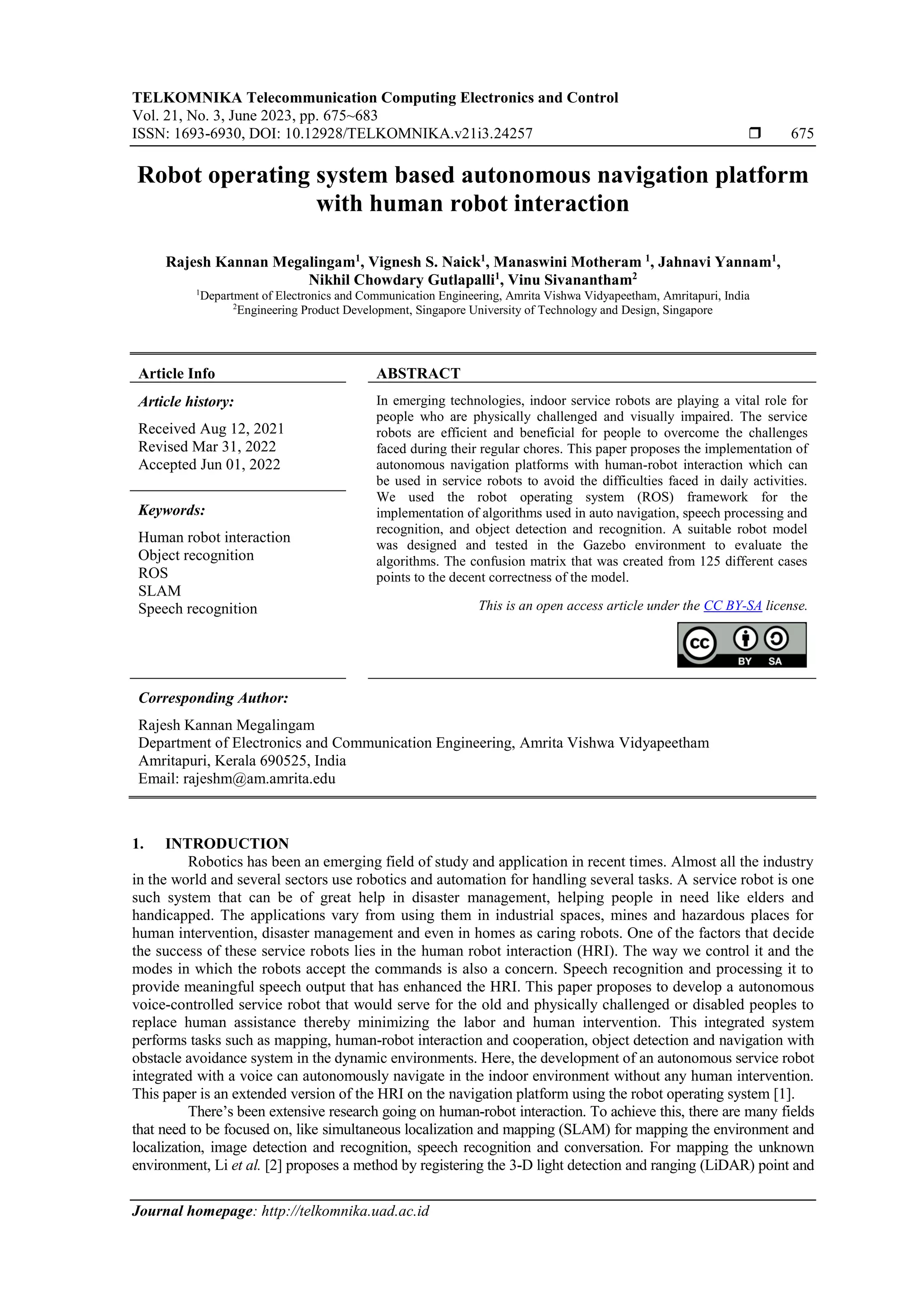 Robot Operating System Based Autonomous Navigation Platform With Human Robot Interaction Pdf