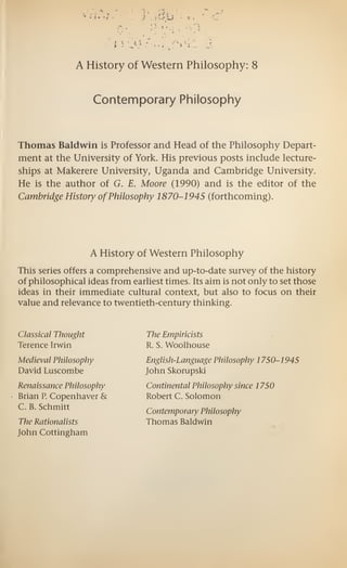 Contemporary Philosophy Philosophy In English Since 1945 Thomas Baldwin ...
