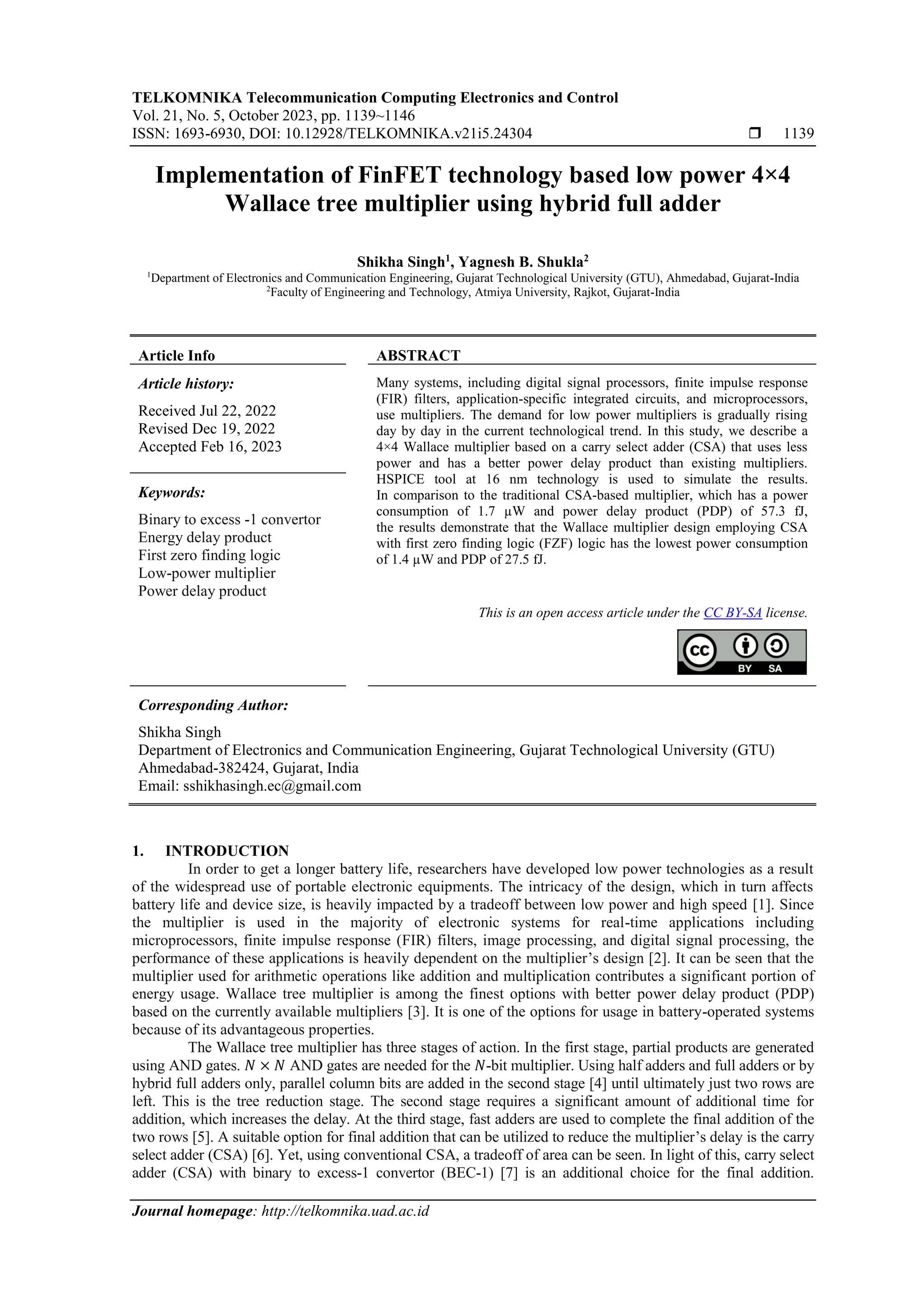 Implementation of FinFET technology based low power 4×4 Wallace tree ...