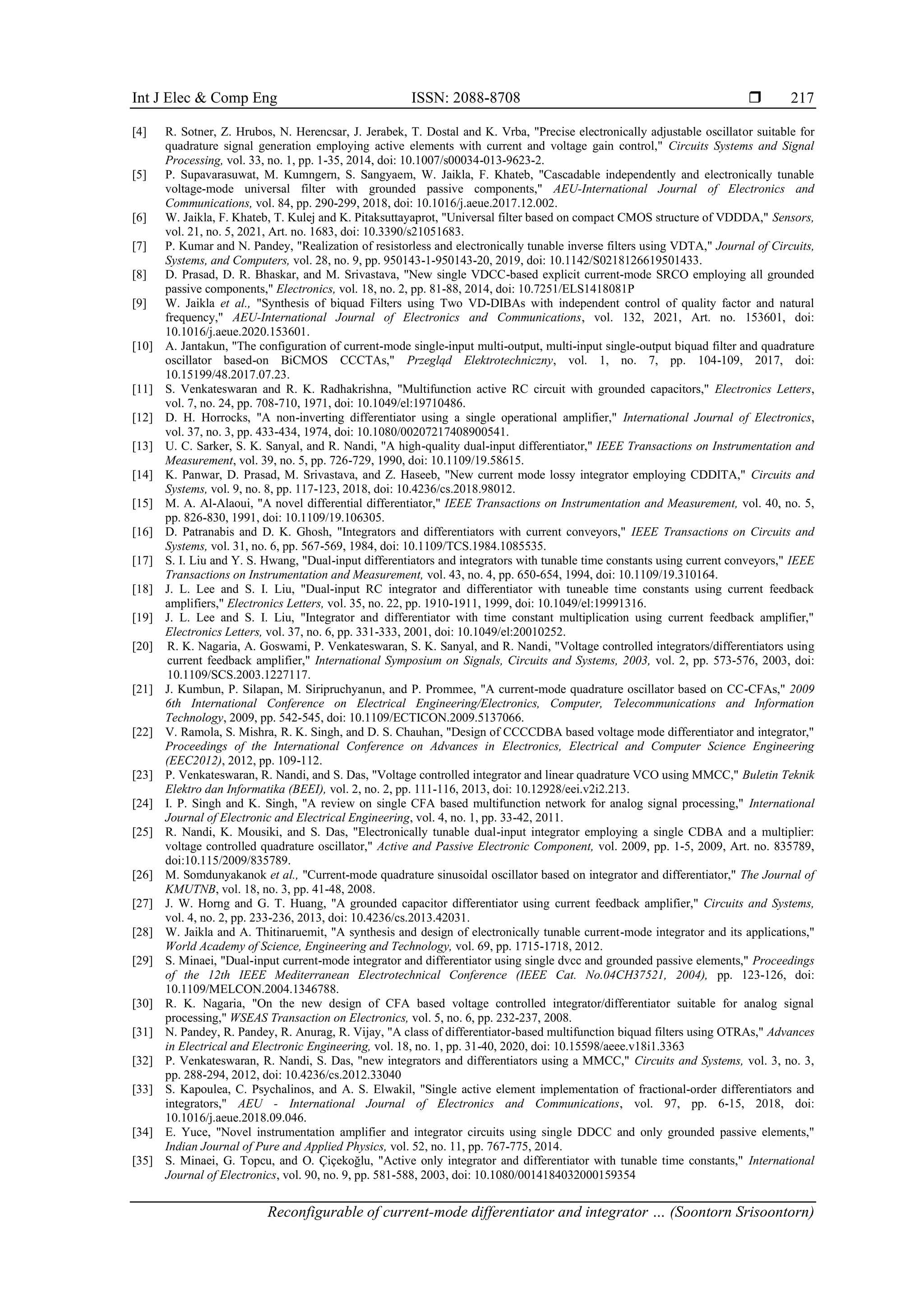 Reconfigurable Of Current Mode Differentiator And Integrator Based On Current Conveyor