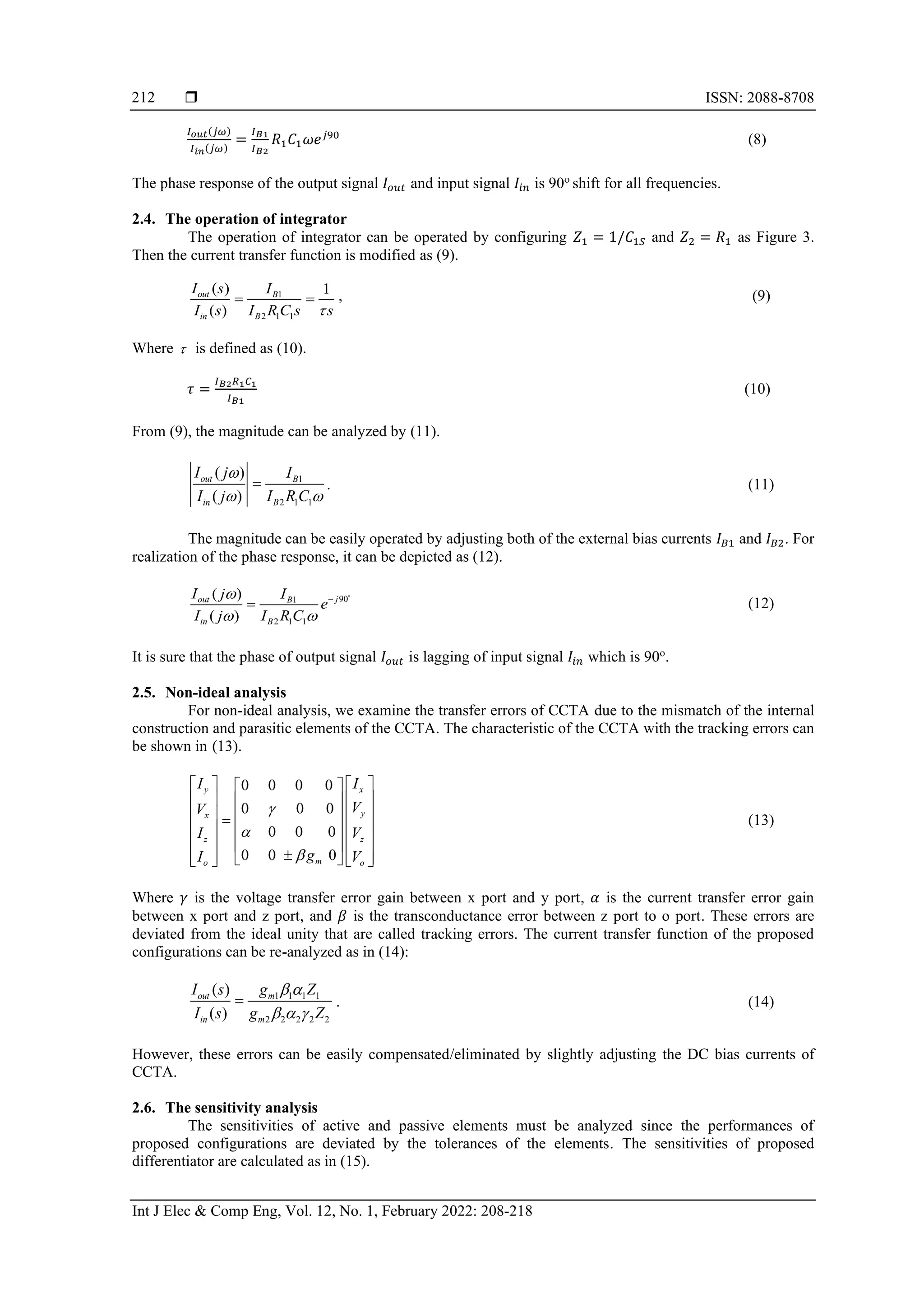 Reconfigurable Of Current Mode Differentiator And Integrator Based On Current Conveyor
