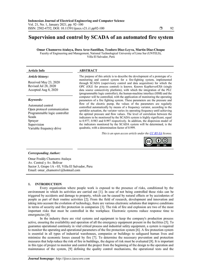 Supervision and control by SCADA of an automated fire system | PDF