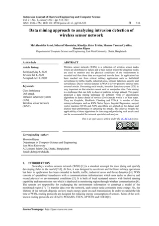 Data mining approach to analyzing intrusion detection of wireless sensor network | PDF