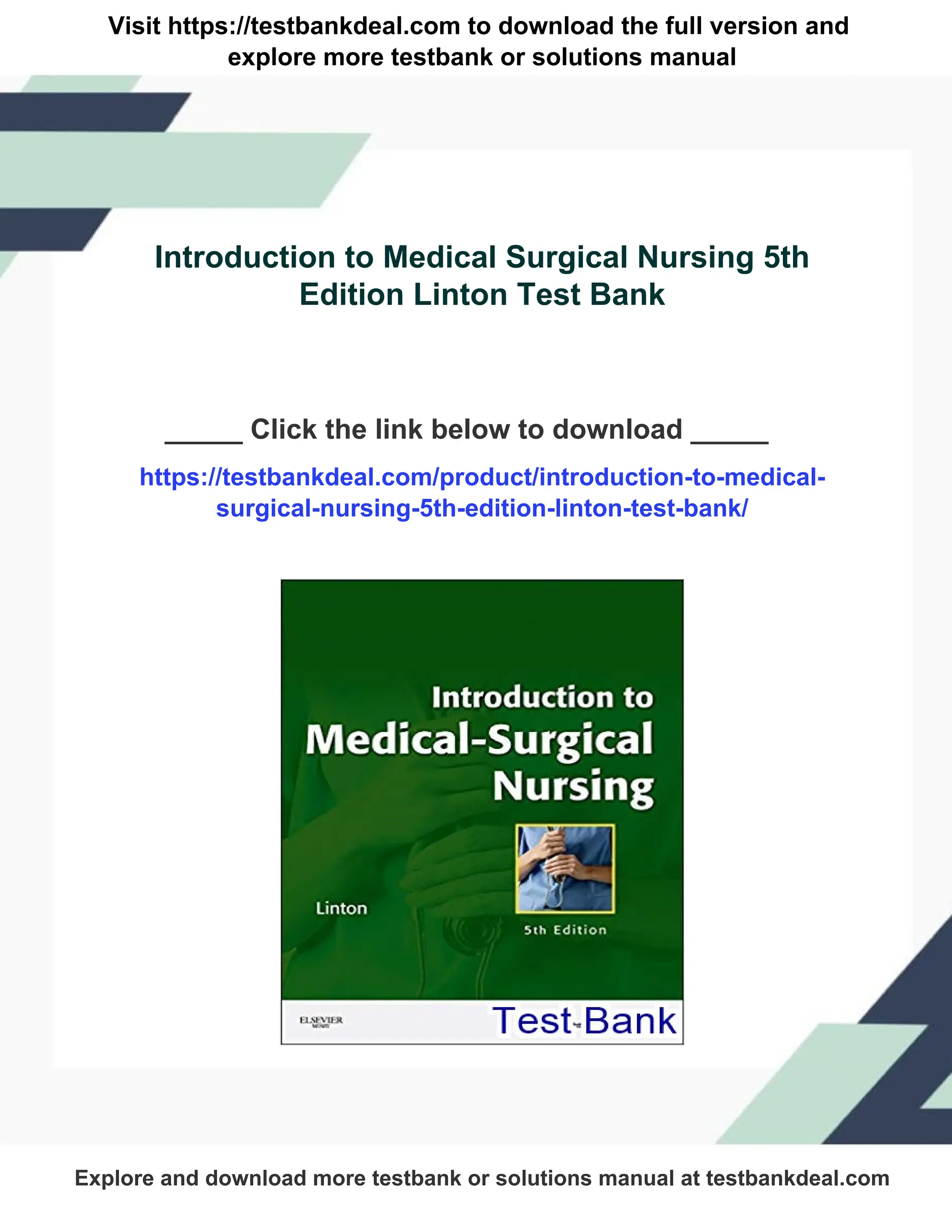 Introduction to Medical Surgical Nursing 5th Edition Linton Test Bank | PDF