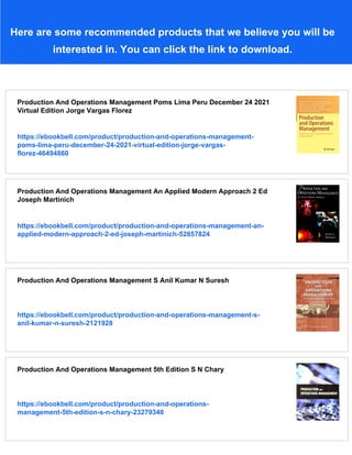 Production And Operations Management 2nd Edition Rb Khanna | PDF