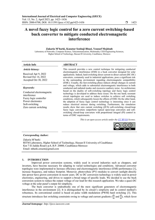 A Novel Fuzzy Logic Control For A Zero Current Switching Based Buck Converter To Mitigate