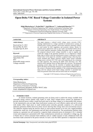 Open-Delta VSC Based Voltage Controller in Isolated Power Systems | PDF
