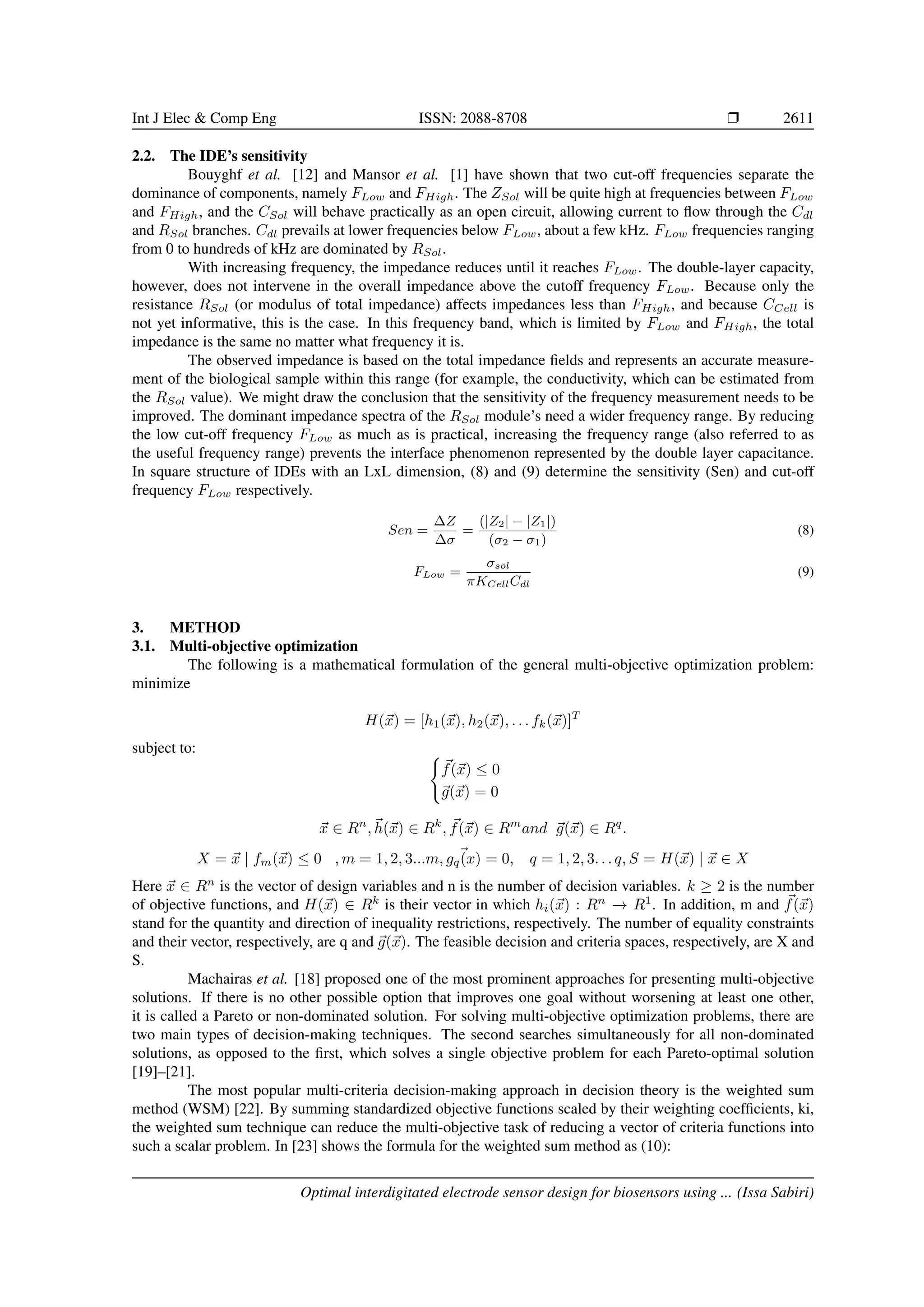 Optimal interdigitated electrode sensor design for biosensors using multi-objective particle ...