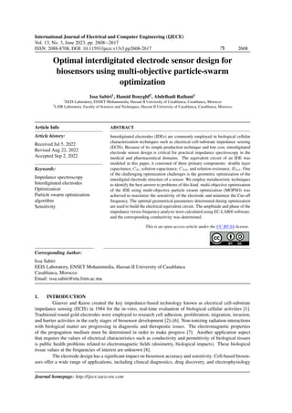 Optimal interdigitated electrode sensor design for biosensors using ...