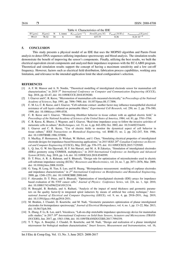 Optimal interdigitated electrode sensor design for biosensors using multi-objective particle ...