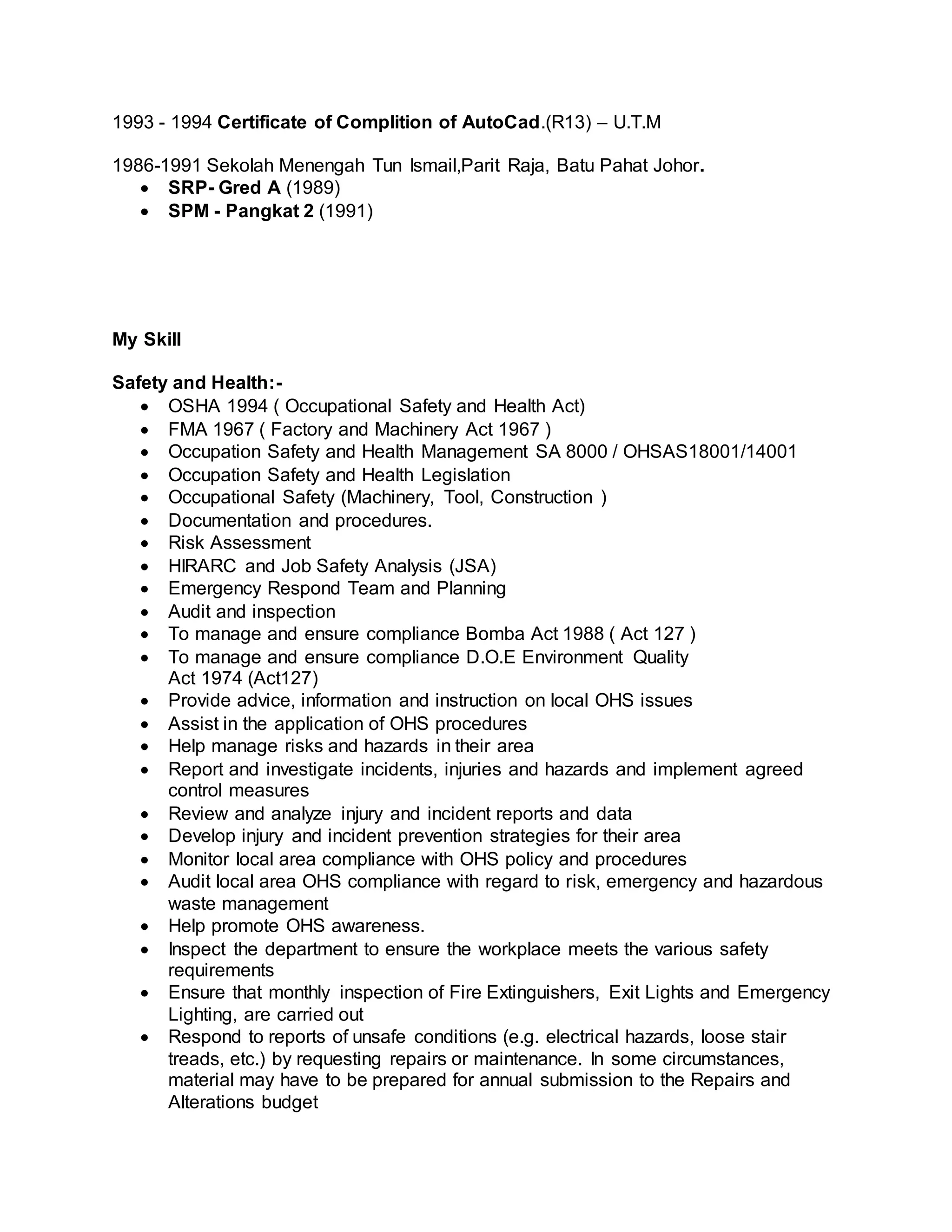 RESUME RAZALI - NEW | DOCX | Business Utilities | Business