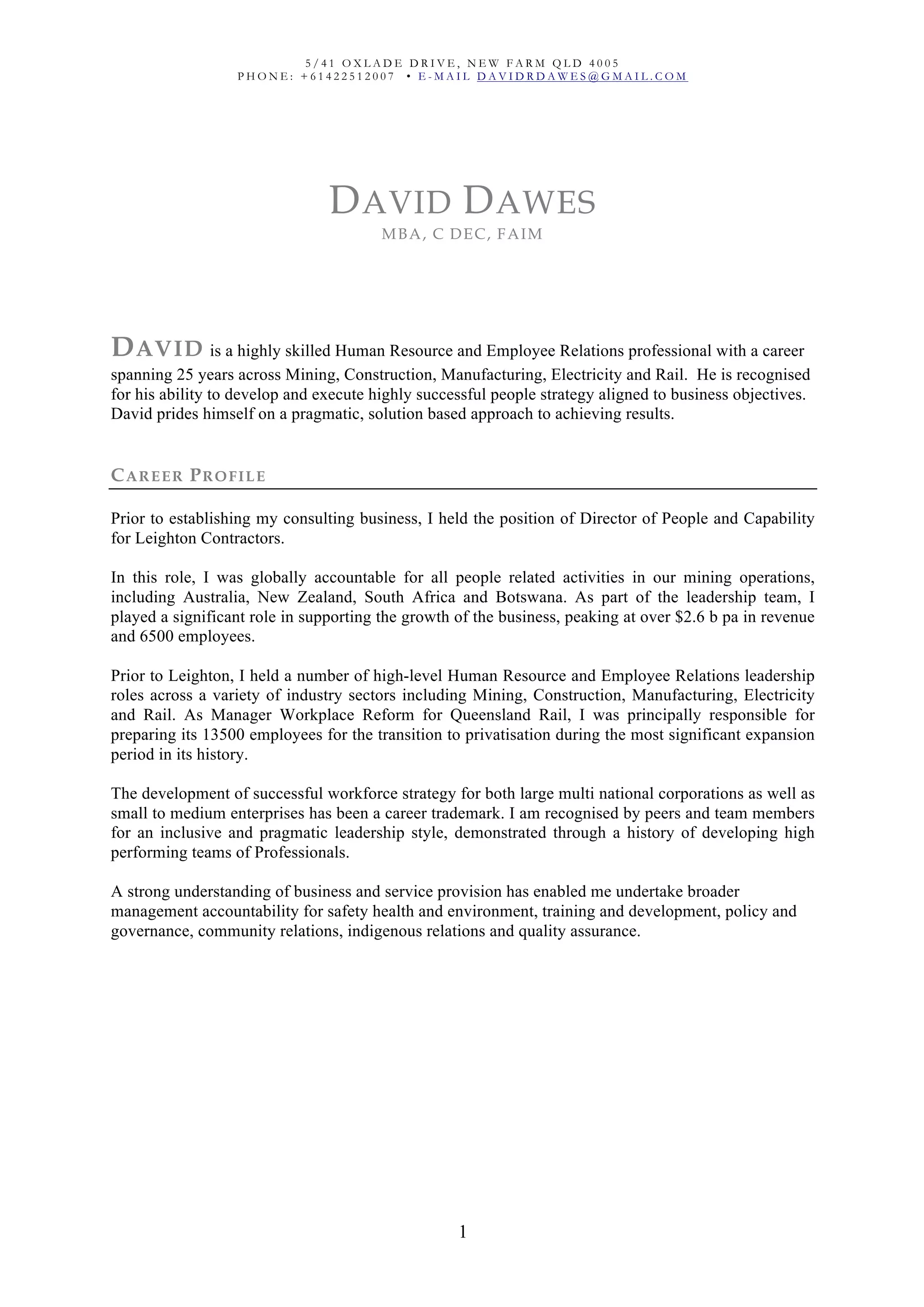 David Dawes CV Jan 2017 | PDF