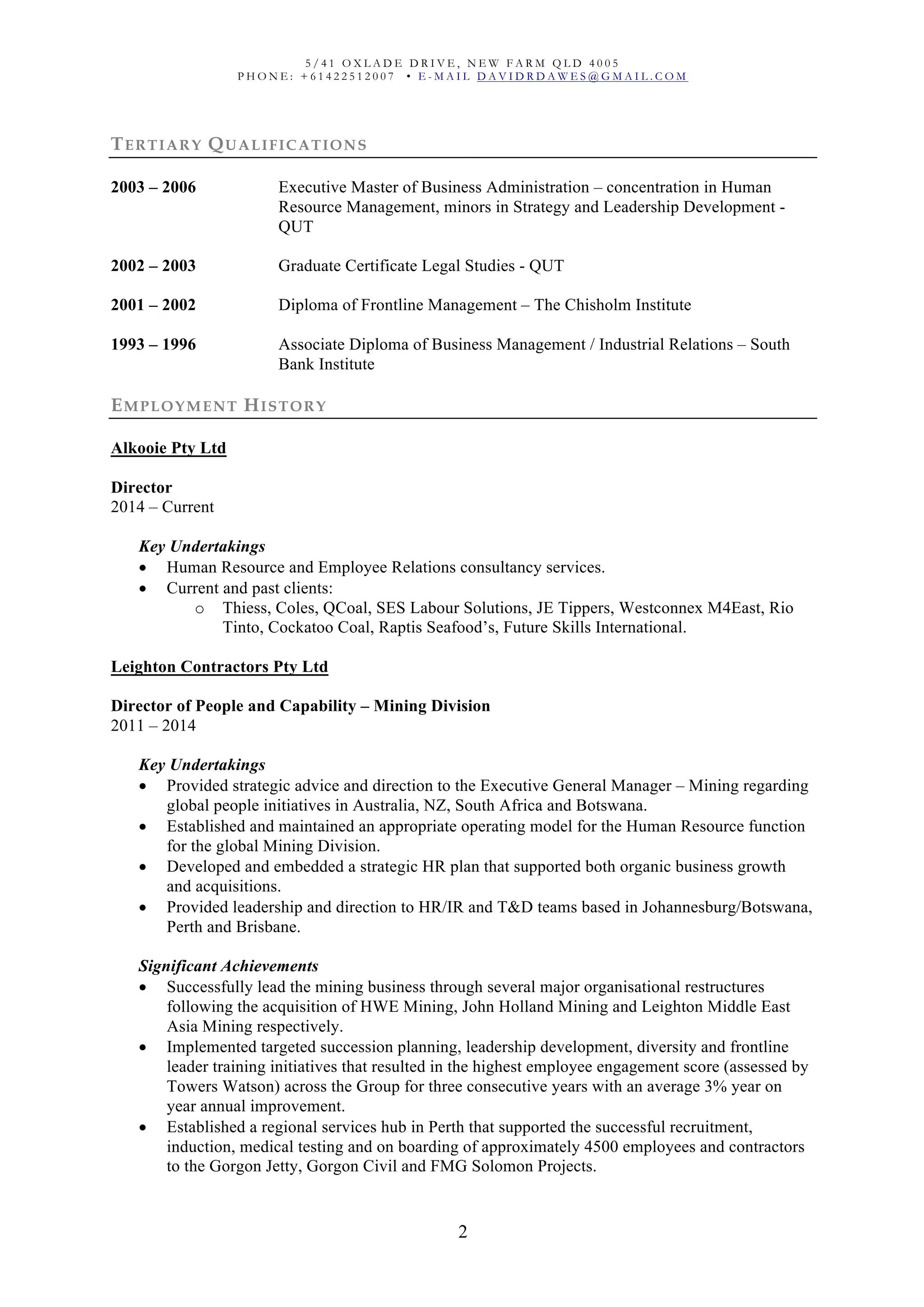 David Dawes CV Jan 2017 | PDF