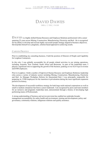 David Dawes CV Jan 2017 | PDF | Human Resources | Business