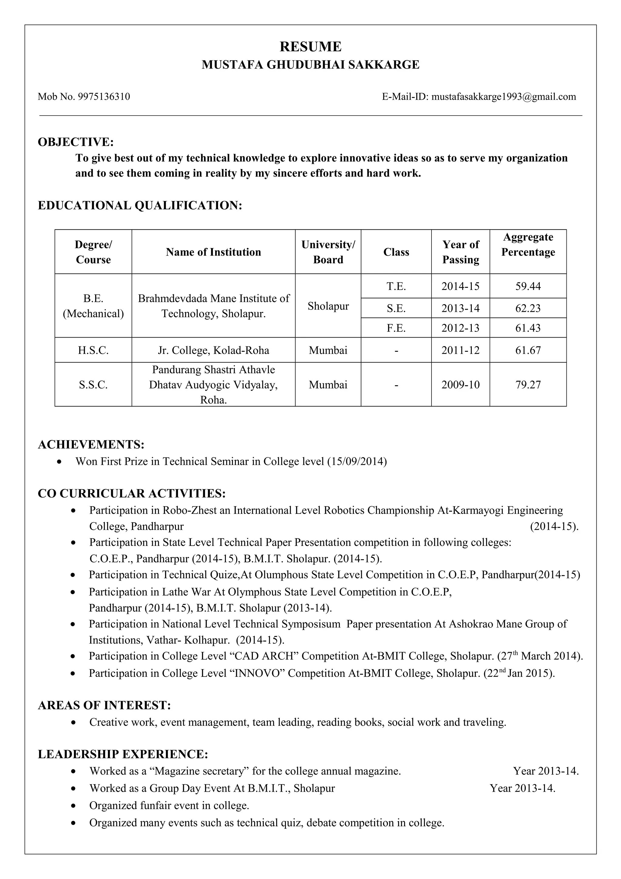 MUSTAFA SAKKARGE (RESUME) | DOC
