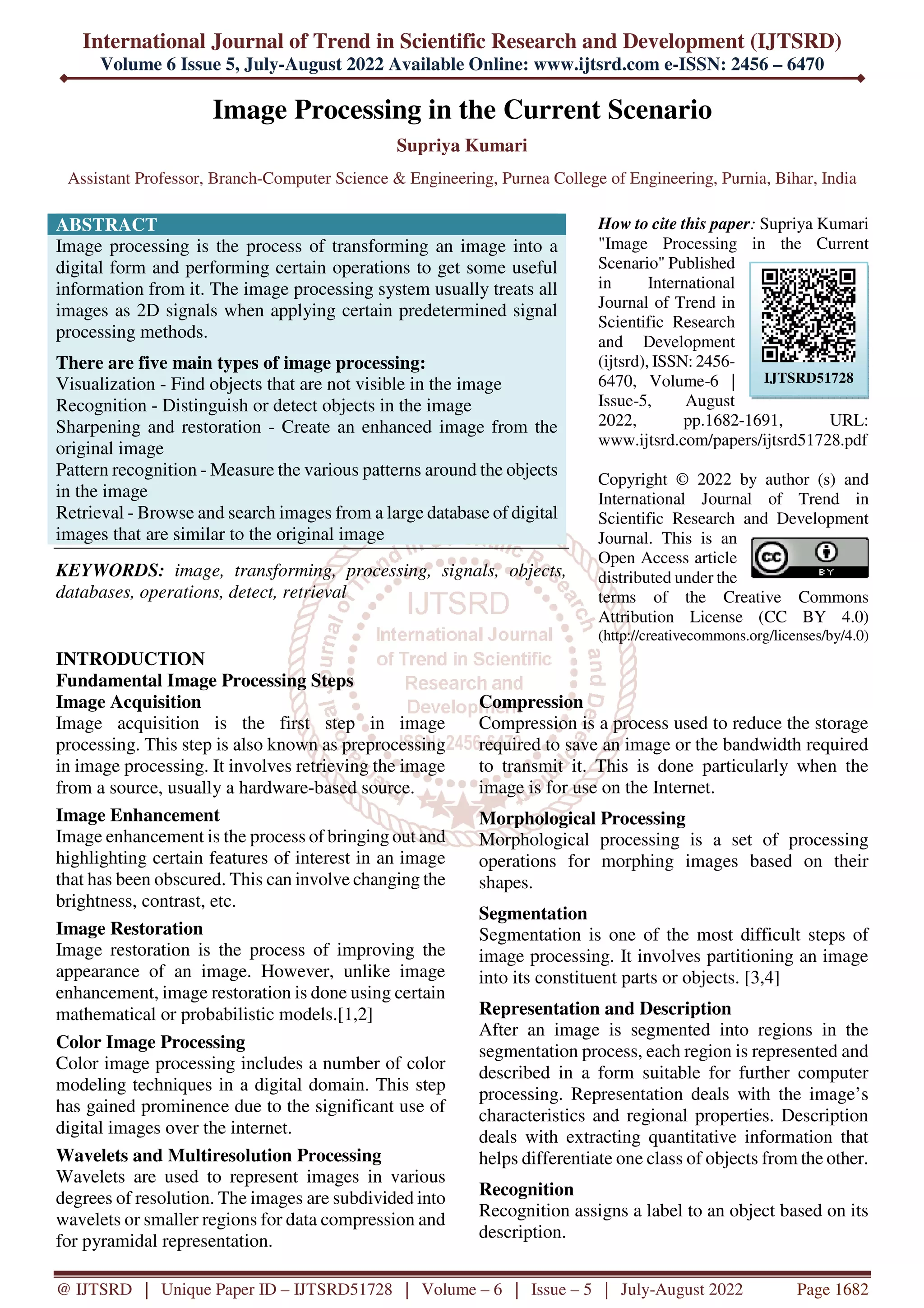 Image Processing in the Current Scenario | PDF