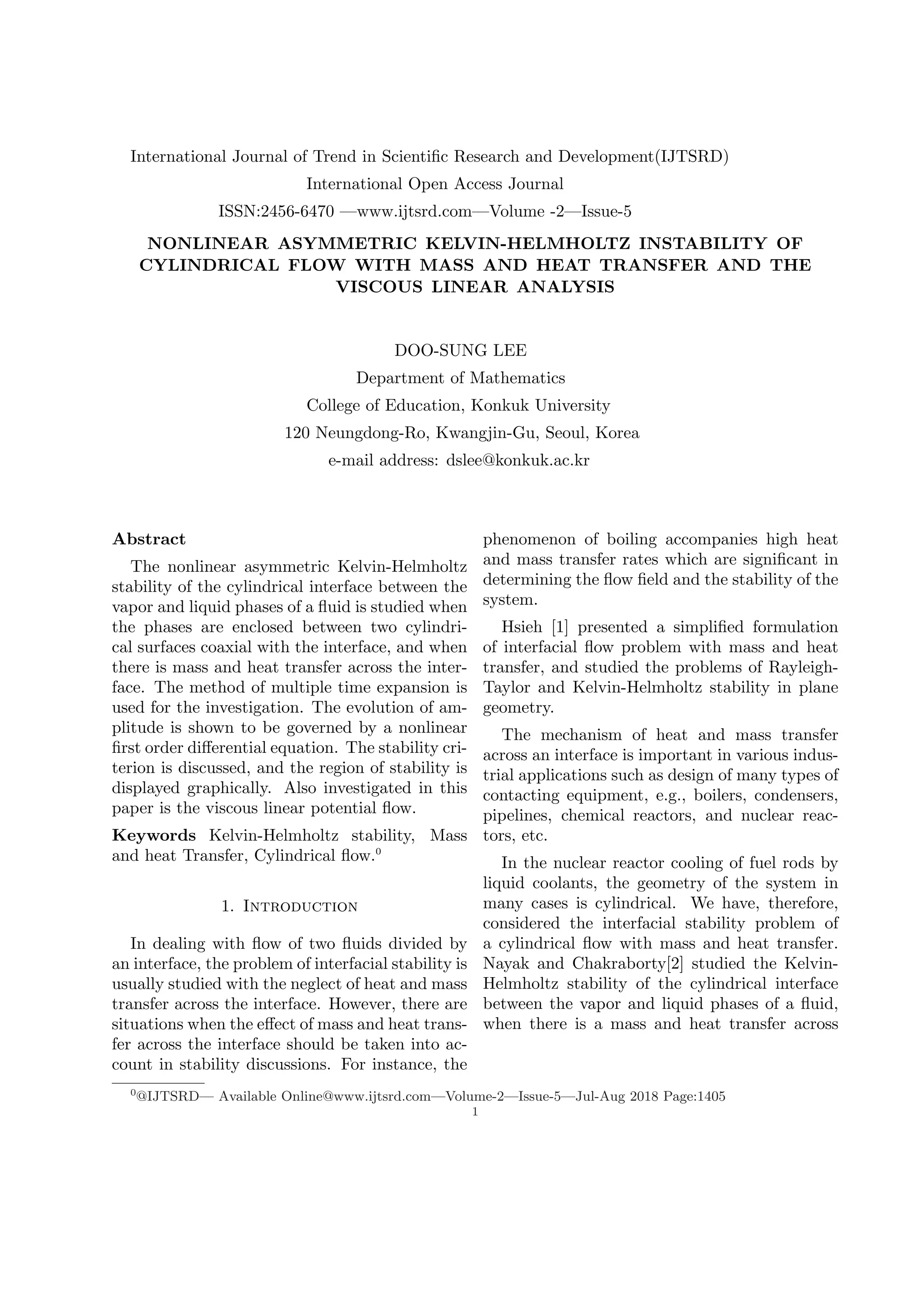 Nonlinear Asymmetric Kelvin-Helmholtz Instability Of Cylindrical Flow ...